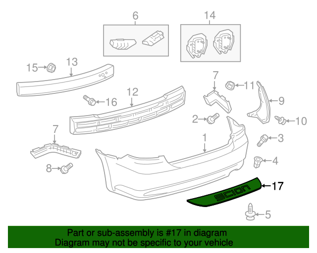 PT747-21110 - Rear Bumper Applique, Clear 2005-2013 Scion tC ...