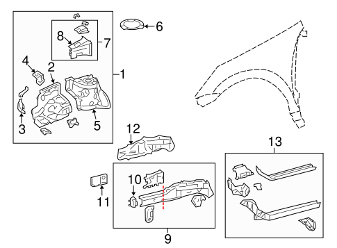 Structural Components & Rails for 2010 Toyota Matrix | Toyota Parts Center