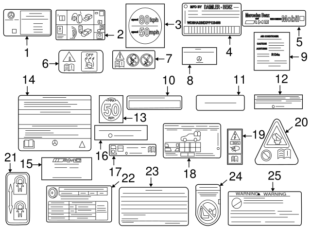 Genuine OEM Caution Label | 203-584-92-17 | Fits Select 2006-2024 ...