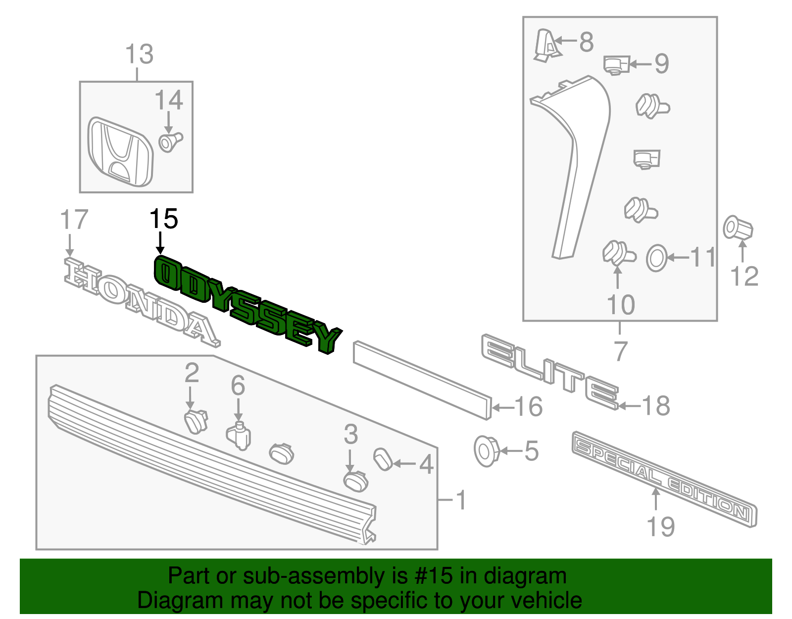 75722-TK8-A00 - 2011-2017 Honda Odyssey - Emblem Rear (Odyssey ...