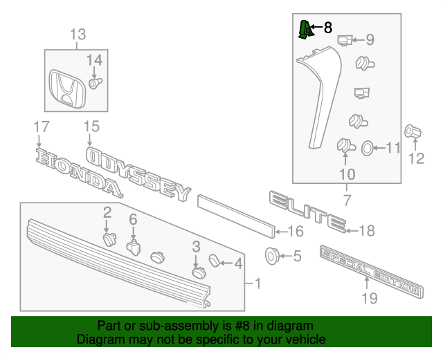 91512-S50-003 - Clip, License Garnish - 2001-2017 Honda | Honda Car ...