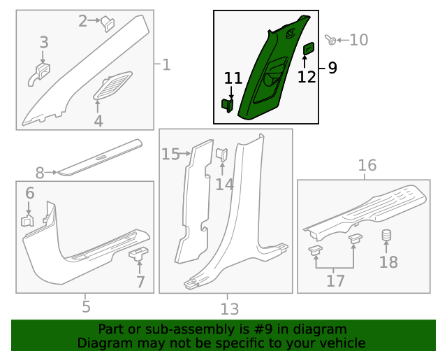 2020-2024 Cadillac XT6 Black Passenger Side Center Pillar Upper Trim ...