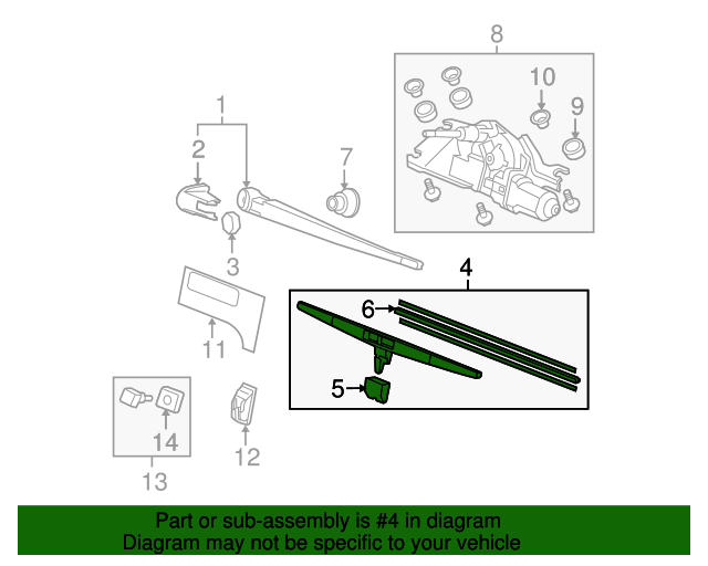 76730-SZA-A02 - Rear Wiper Blade Assembly (356MM) - 2009-2015 Honda ...