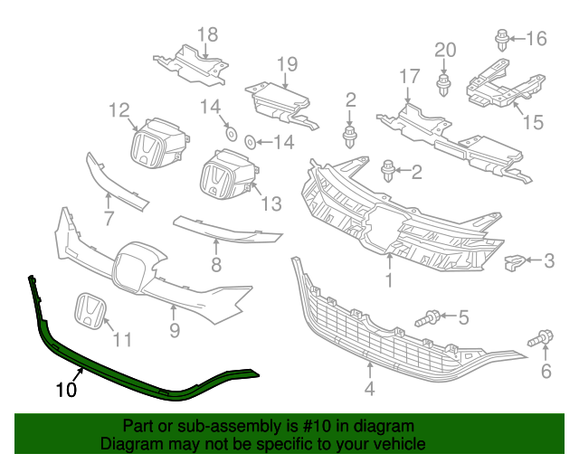 OEM 2015-2016 Honda CR-V Molding, Front Grille (Lower) 71125-T1W-A01 ...