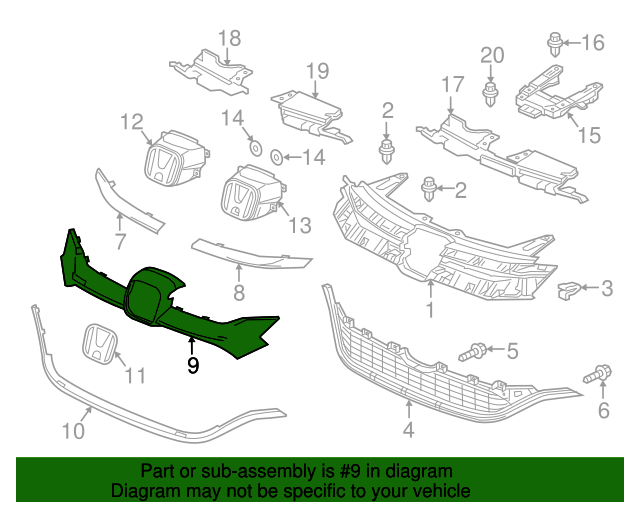 Genuine OEM Honda Molding, Front Grille Center Part# 71122-T1W-A01 Fits ...