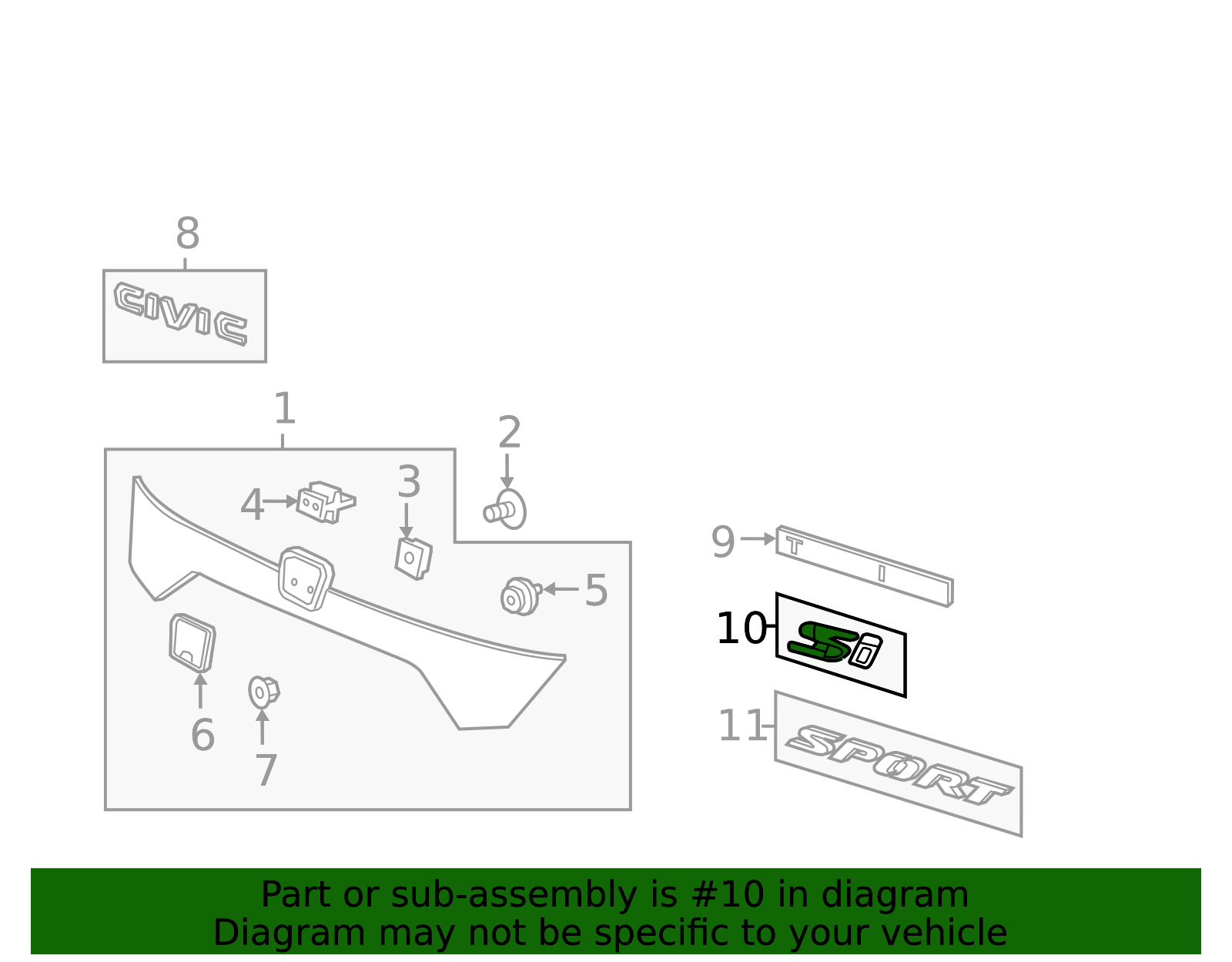 2017-2024 Honda Civic Deck Lid Emblem 75723-TBF-A00 | OEM Parts Online