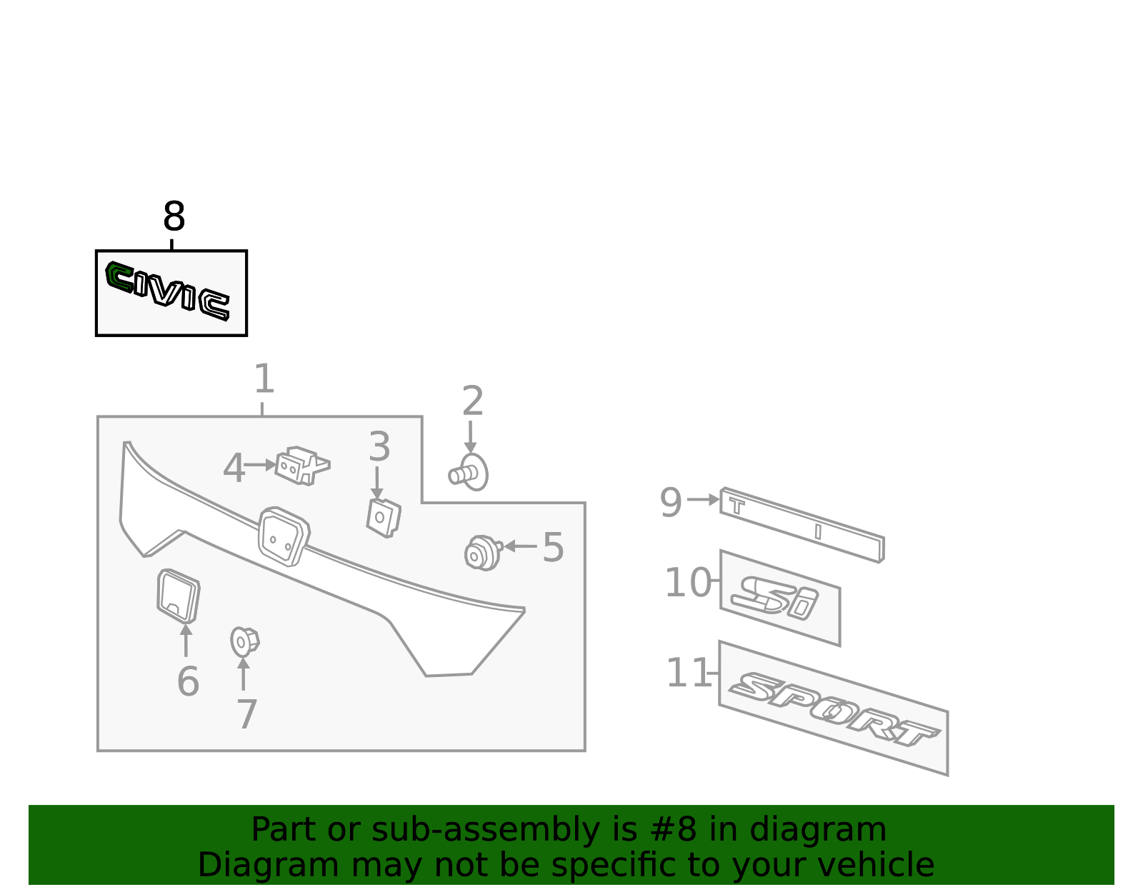 75722-TBA-A00 - 2016-2021 Honda Civic - Emblem Set Rear (Civic) | Honda ...