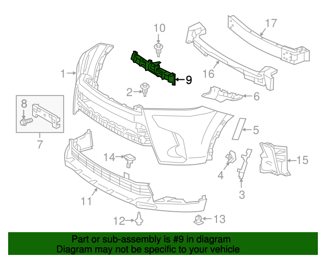 52521-0E020 - Bumper Cover Support Rail 2017-2019 Toyota Highlander ...