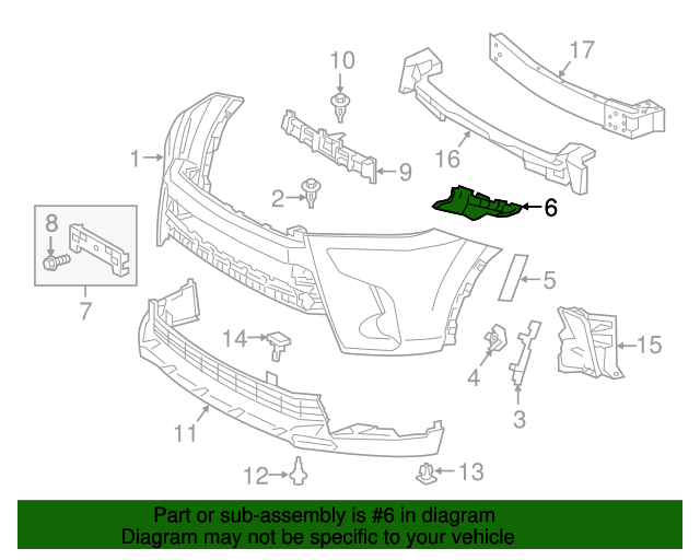 52145-0E080 - Bumper Cover Support Rail 2017-2019 Toyota Highlander ...