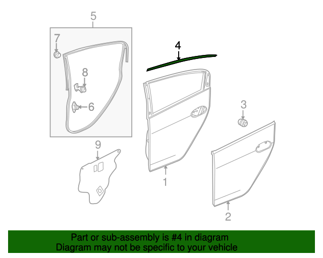 67825-TM8-A01 - Tape, R Rear Door Sash (Upper) 2010-2014 Honda Insight ...