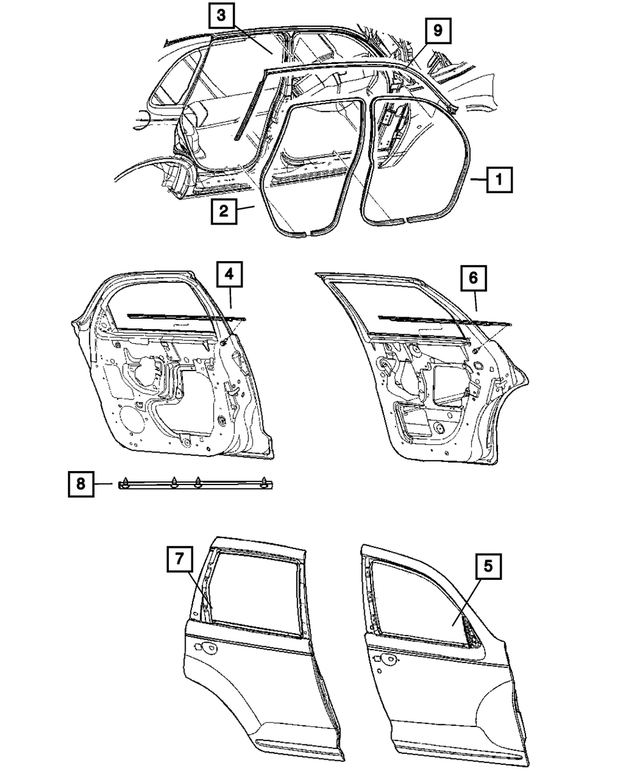 2003-2010 Chrysler PT Cruiser Rear Door Opening Weatherstrip, Left ...