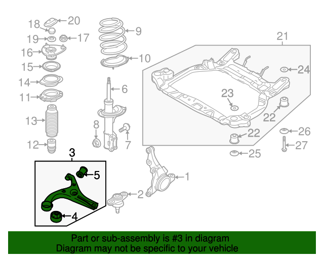 2006-2011 Hyundai Accent Lower Control Arm 54500-1E000 | HyundaiParts ...