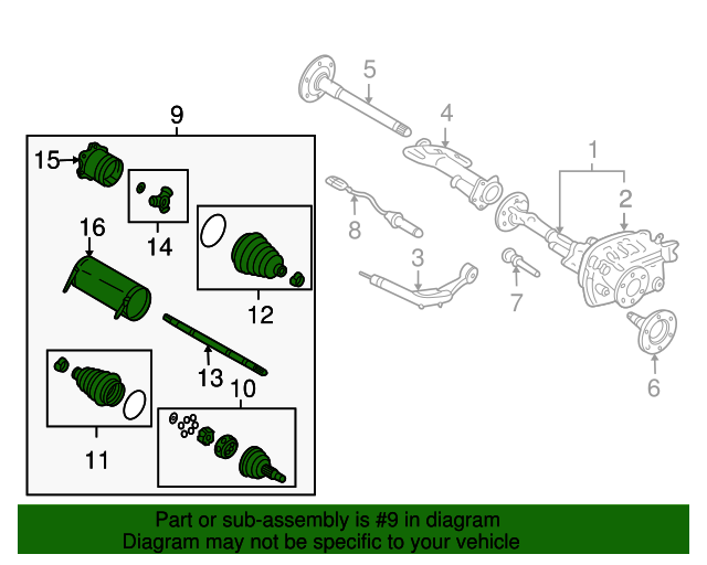 1999-2007 GM Front Half-Shaft Kit with Shaft, Washer, and Nut 26069244 ...