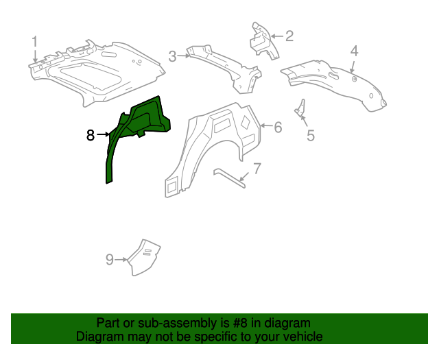 20883143 - Rear Driver Side Wheelhouse Inner Panel 2010-2012 Cadillac ...