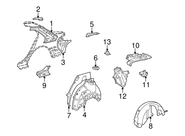 2001-2006 Lexus LS430 Inner Wheelhouse Reinforcement 61647-50020 | OEM ...