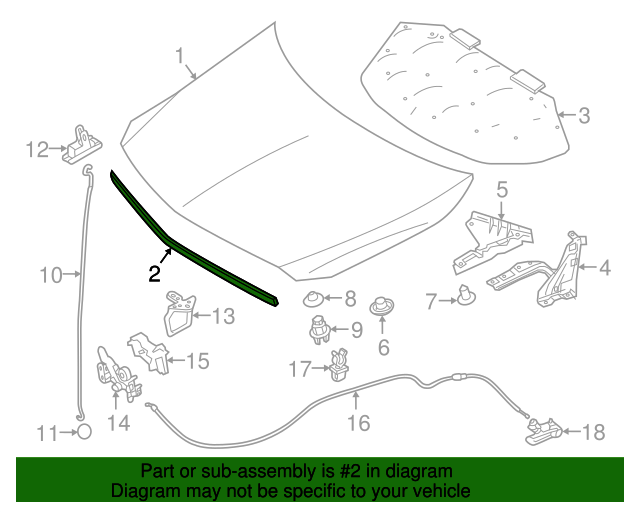 246-887-00-98 - Hood Front Seal 2015-2017 Mercedes-Benz | Mercedes-Benz ...