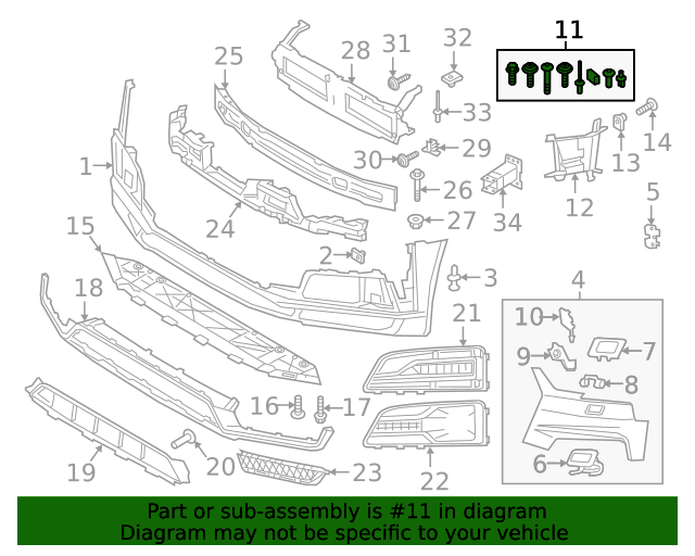 8W0-098-623-A - Bumper Cover Hardware Kit 2017-2019 Audi ...