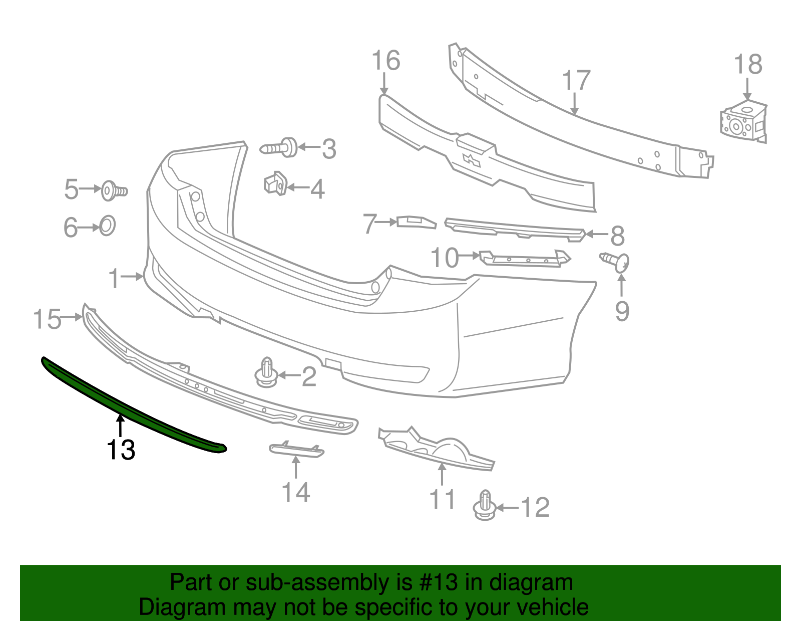 71503-T3V-A01 - Molding Rear Bumper Garnish (Lower) - 2014 Honda Accord ...