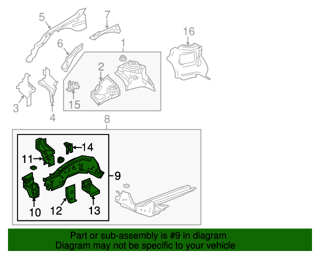 2011-2019 GM Driver Side Front Compartment Front Lower Side Rail ...