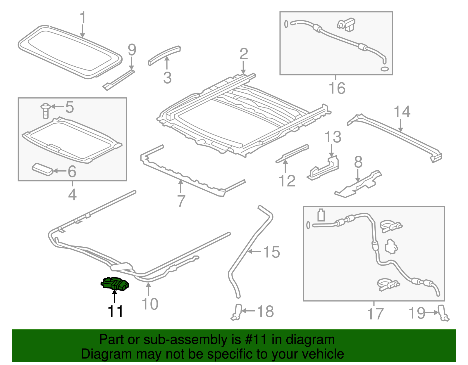 70450-TK8-A01 - 2011-2017 Honda Odyssey - Motor Assembly Sunroof ...