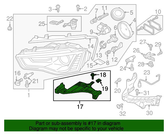 2013 Audi Headlight Bracket 8T0-941-454-B | Genuine Audi Parts