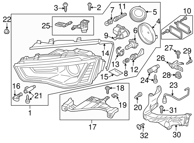 2013 Audi Headlight Bracket 8T0-941-454-B | Audi USA Parts