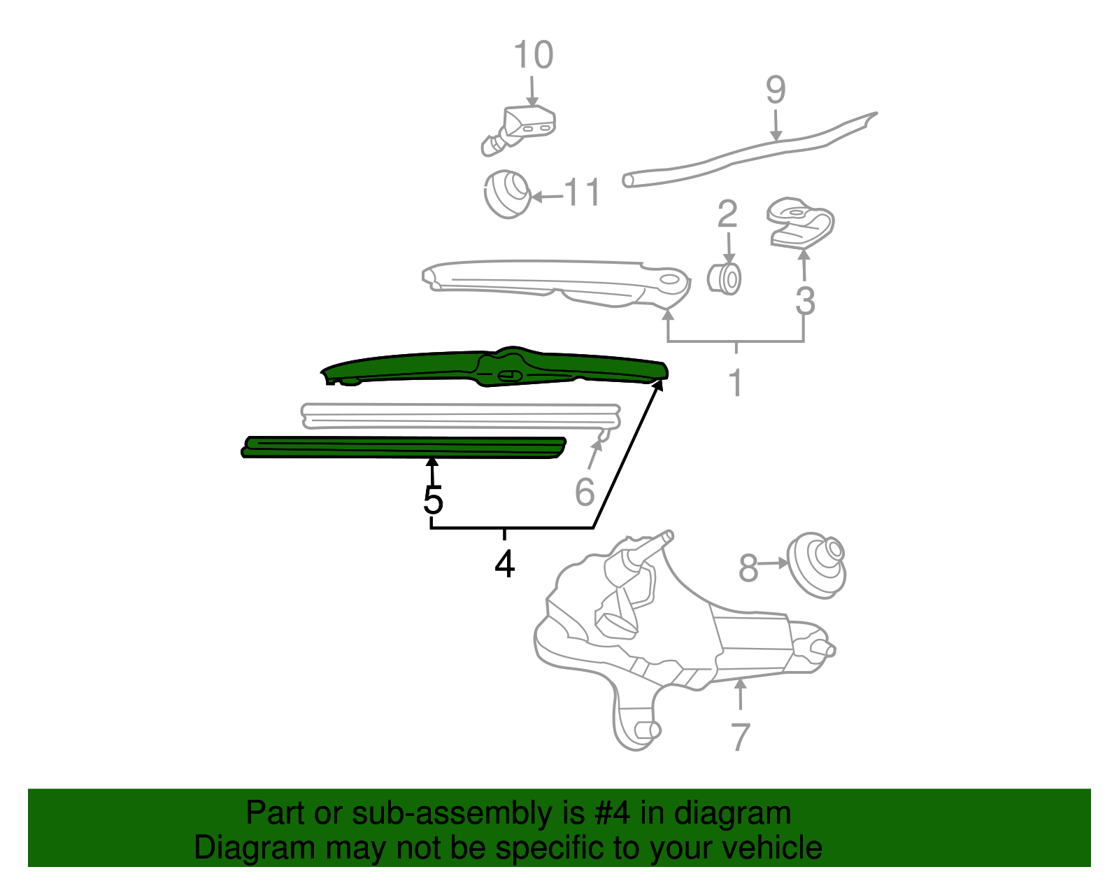 85242-02040 - 2009-2018 Toyota - Back Glass Wiper Blade (Right, Rear ...