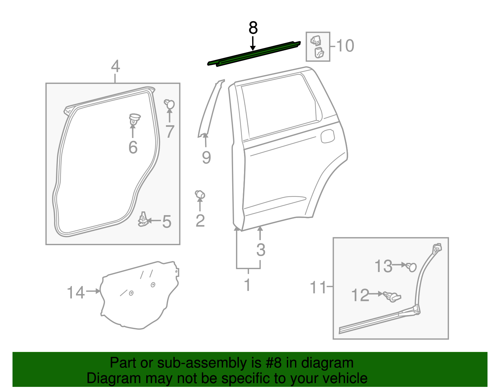 2008-2022 Toyota Sequoia Door Belt Molding (Left, Rear) 68164-0C031 ...