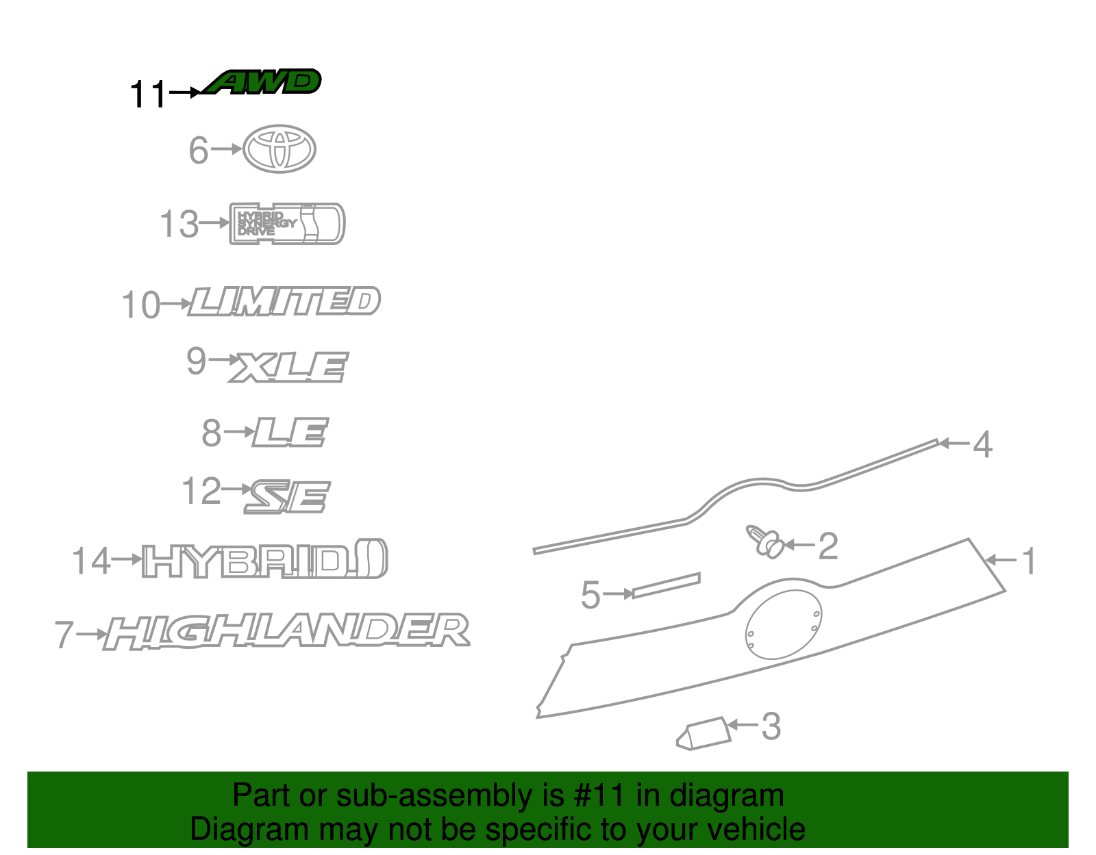 2014-2019 Toyota Highlander Nameplate 75444-0E050 | Toyota Parts Center