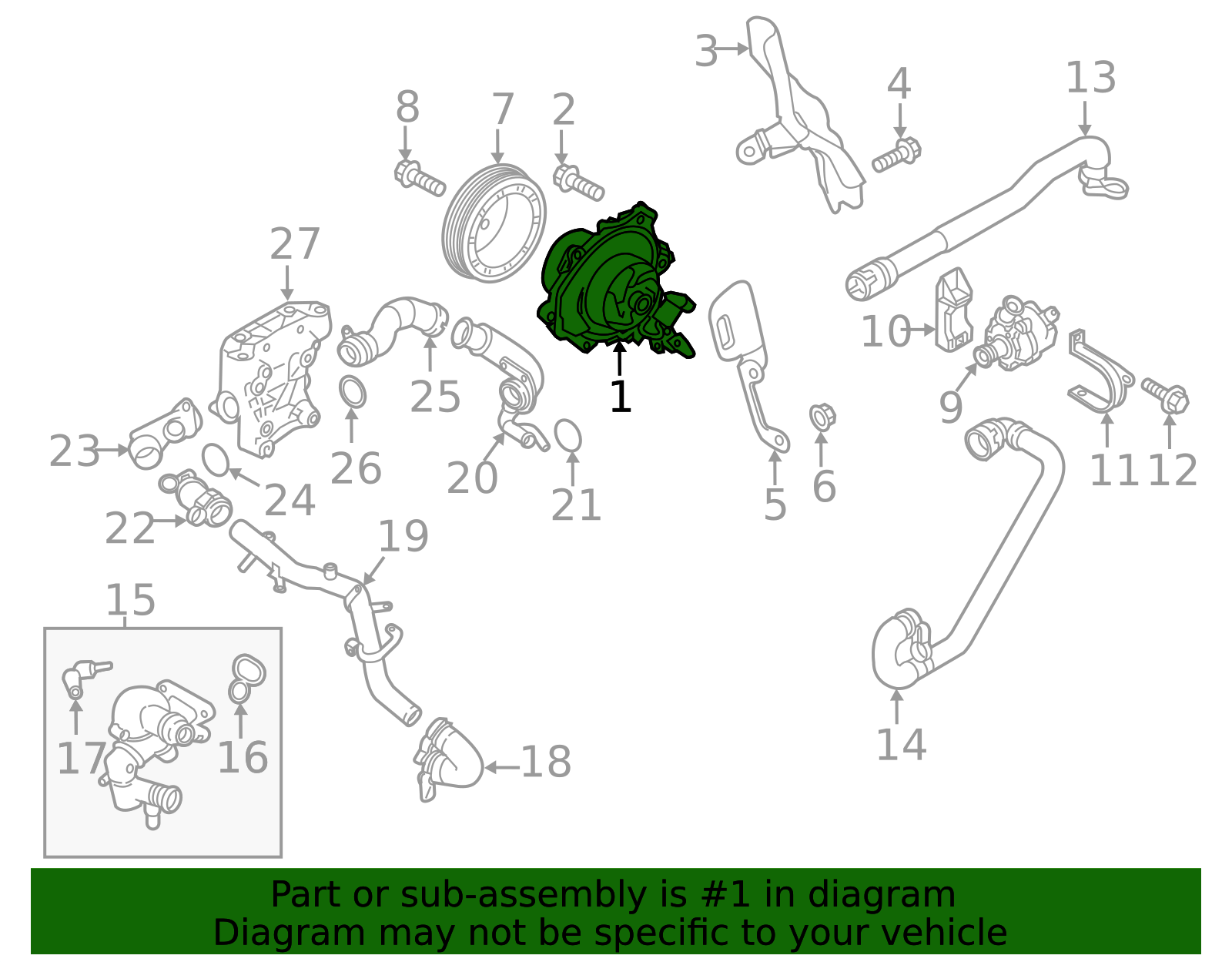 Genuine OEM Water Pump Assembly Part# JDE40573 Fits 2018-2021 Jaguar ...