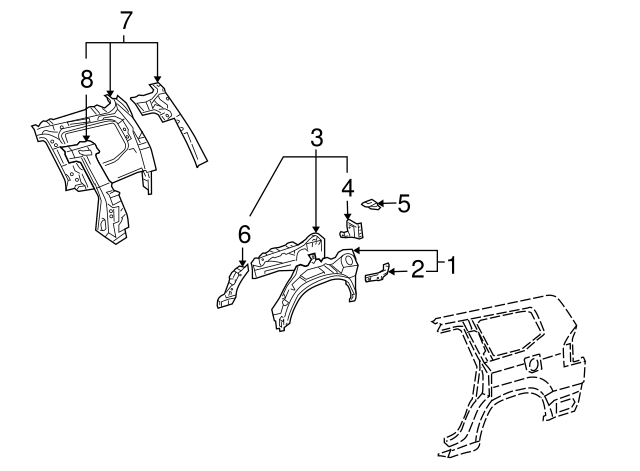 61646-60070 - Inner Wheelhouse Gusset 2003-2009 Lexus GX470 | Longo ...
