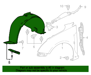 2011-2016 Chevrolet Passenger Side Front Wheelhouse Liner with Retainer ...
