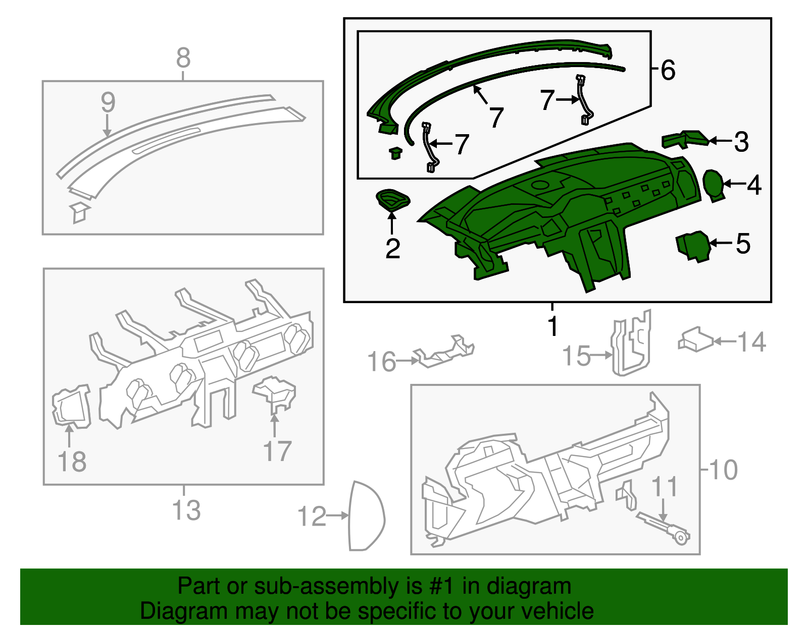23185679 - Ebony Instrument Panel Trim Pad 2013-2014 Buick Enclave ...