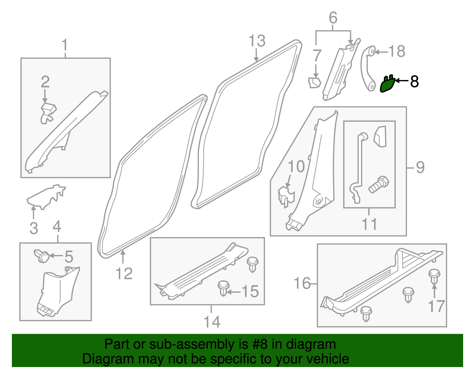 2011-2017 Nissan Quest Upper Center Pillar Trim Cap 76988-1JA0A | My ...