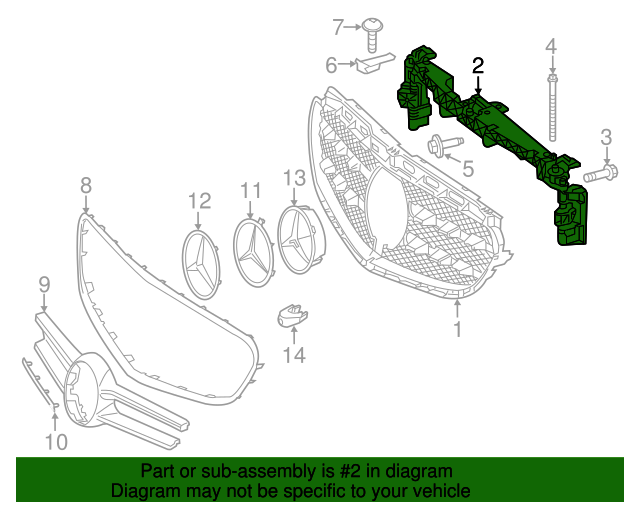212-880-14-03 - Grille Bracket 2014-2016 Mercedes-Benz | Mercedes-Benz ...