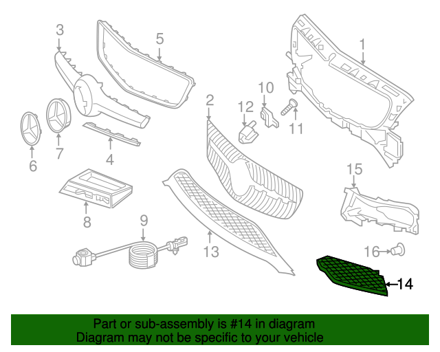 218-885-25-22 - Outer Grille 2015-2018 Mercedes-Benz CLS 63 AMG® S ...