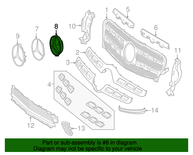 156-888-05-00 - Grille Emblem Bracket 2018-2019 Mercedes-Benz ...