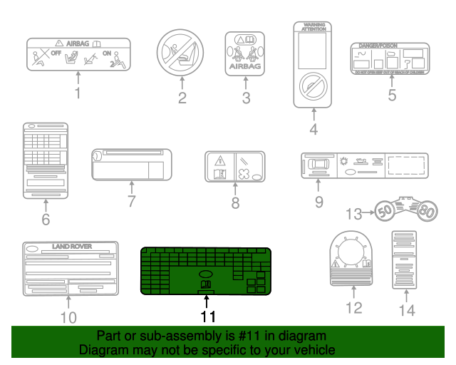 2008-2015 Land Rover LR2 Fuse Box Label LR042649 | OEM Euro Parts
