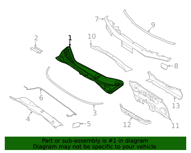 66862-5EF0A - Cowl Grille 2020-2024 Nissan Versa | Nissan Parts ...
