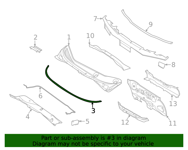 2020-2022 Nissan Versa Cowl Grille Seal 66830-5EF0A | Nissan Parts Plus