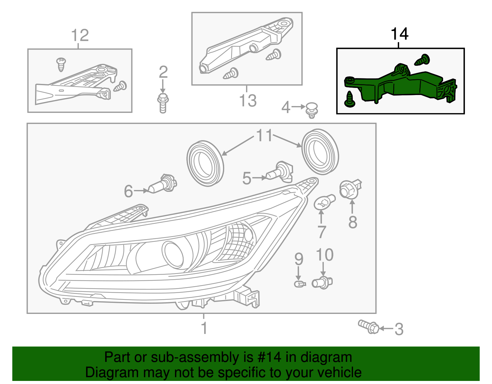 06100-T2A-A21 - Bracket Kit R Headlight Mounting (C) - 2013-2015 Honda ...