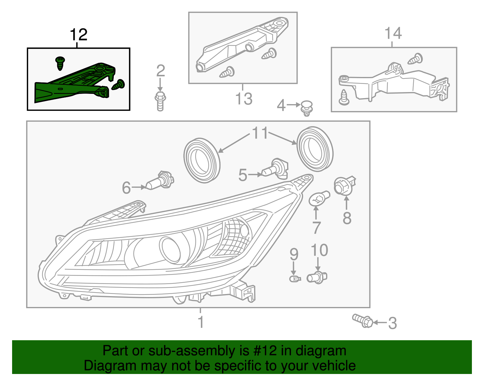06100-T2A-A01 - Bracket Kit R Headlight Mounting (A) - 2013-2015 Honda ...