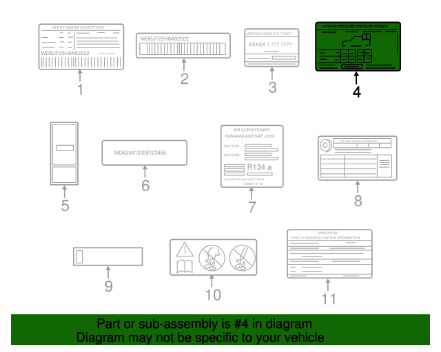 207-584-71-00 - Tire Information Label 2014-2015 Mercedes-Benz ...