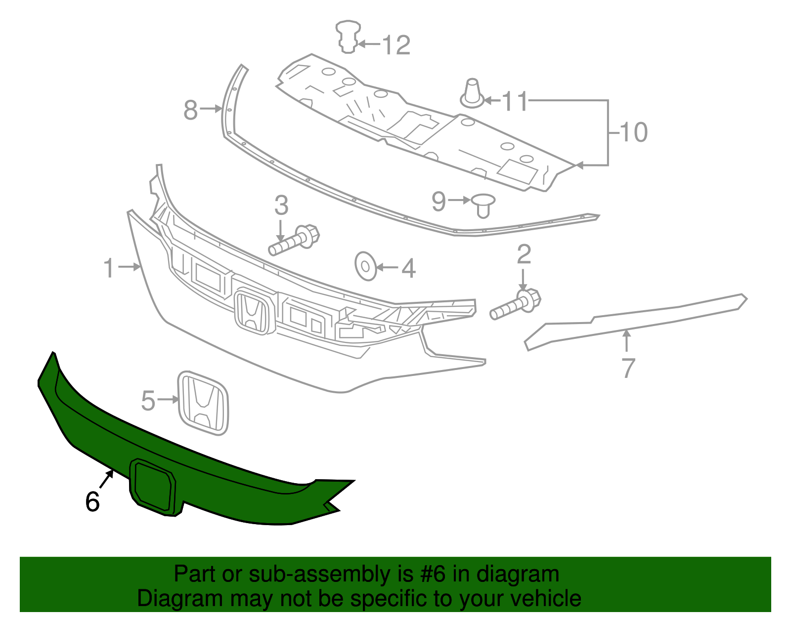 71125-TBA-A01 - 2016-2019 Honda Civic - Molding Front Grille Center ...