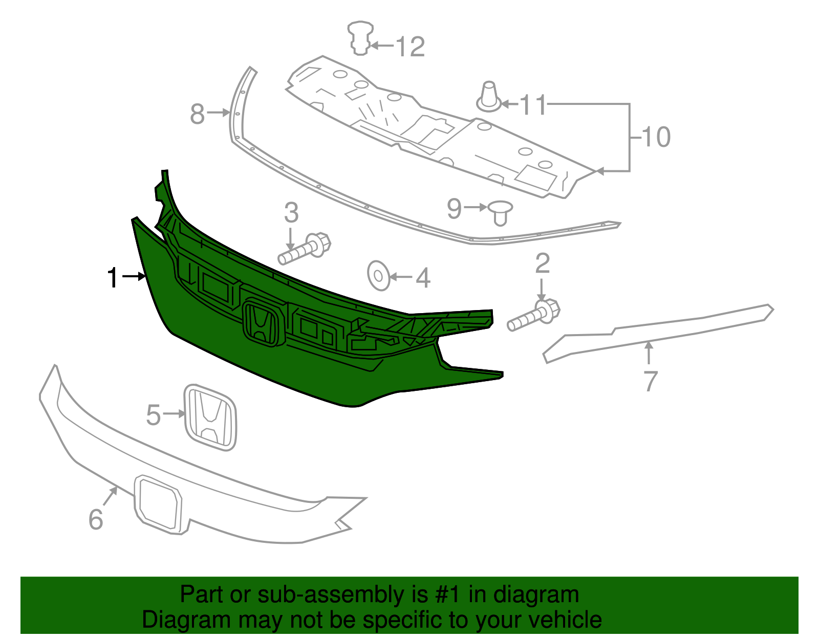 71121-TBA-A01 - 2016-2019 Honda Civic - Base Front Grille | Genuine ...