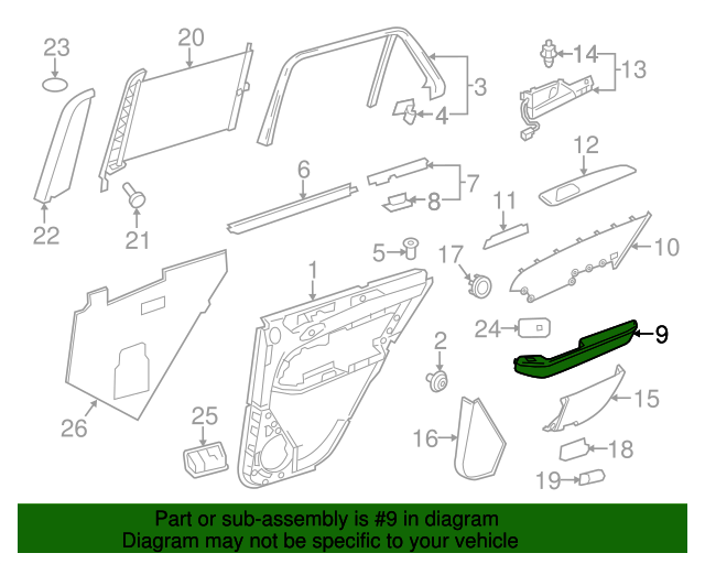 166-730-02-28-9H15 - Door Armrest 2012-2019 Mercedes-Benz ...