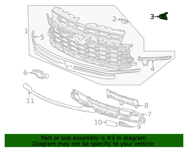 2021-2024 Chevrolet Front Passenger Side Grille Support Bracket ...