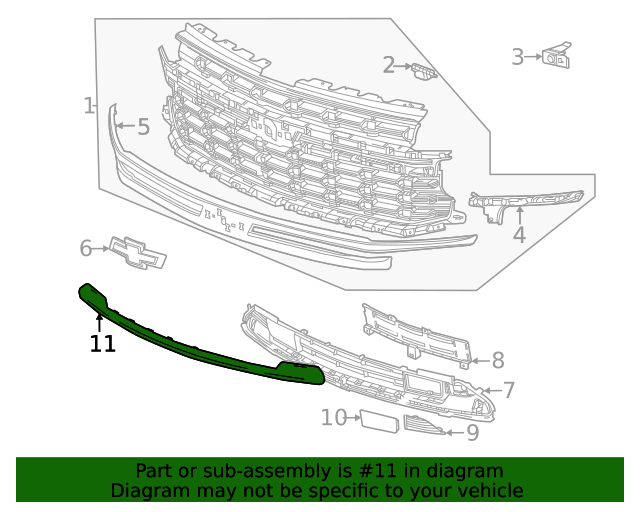 2021-2024 Chevrolet Bright Chrome Front Bumper Fascia Lower Molding ...