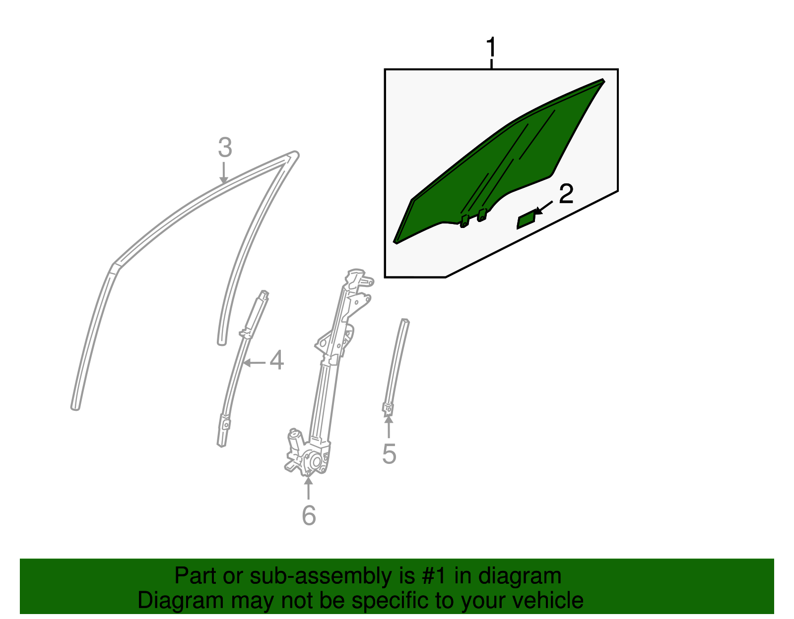 73300-TA5-A00 - 2008-2012 Honda Accord - Glass Assembly R Front Door (Green)(Ln) | Honda Parts Cheap