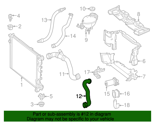 212-501-16-84 - Radiator Coolant Hose 2015-2017 Mercedes-Benz ...